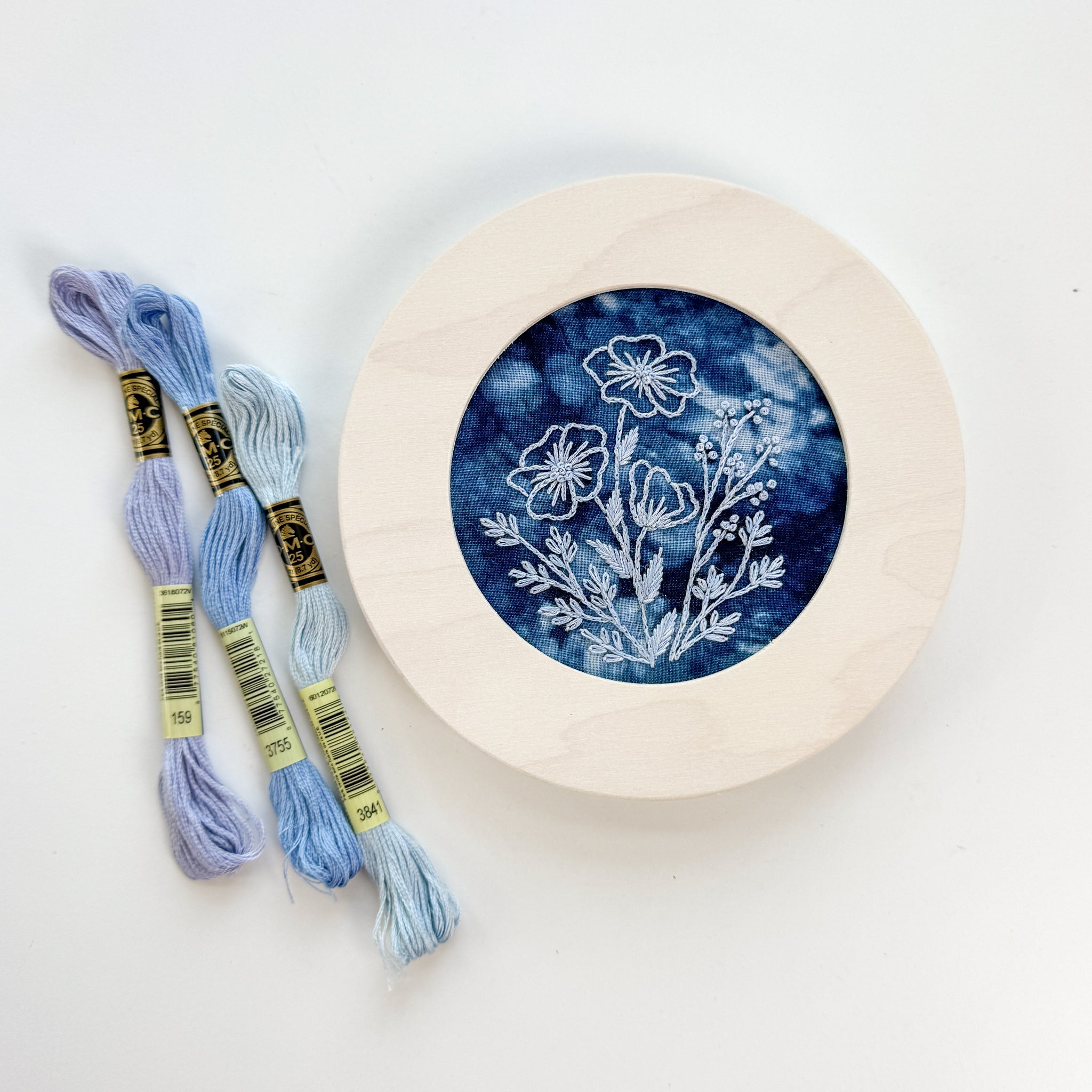 Cyanotype Florals Embroidery Kit with Frame
